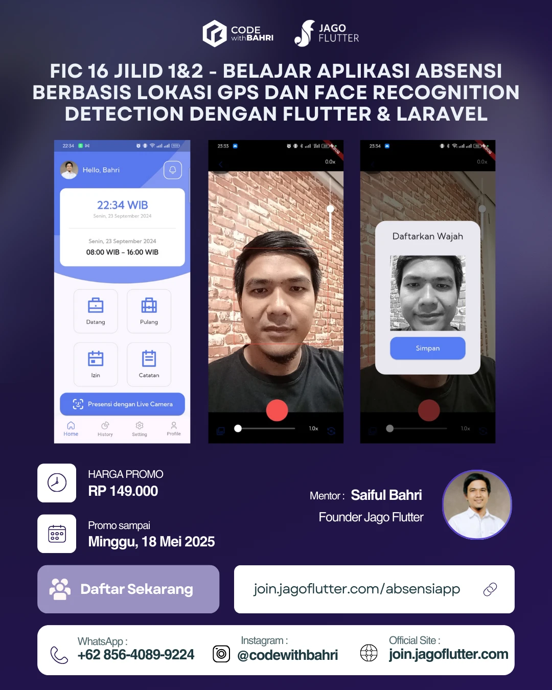 Course Aplikasi Absensi Face Recognition, Face Detection & Berbasis Lokasi GPS, Absensi via Scan ...